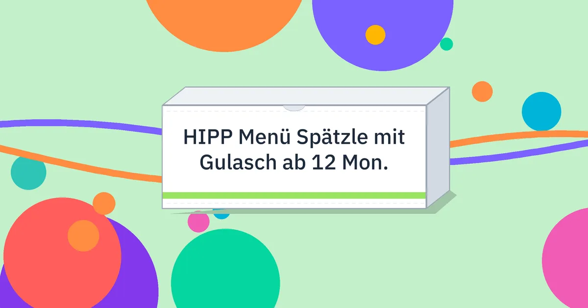 Symbolbild: Packung mit der Aufschrift HIPP Menü Spätzle mit Gulasch ab 12 Mon. (PZN 19383713) – Verfügbarkeit und Bezug in Apotheken in Frankfurt am Main