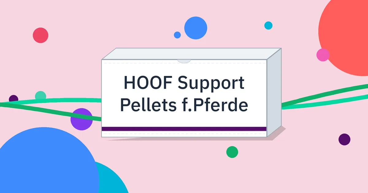 Symbolbild: Packung mit der Aufschrift HOOF Support Pellets f.Pferde (PZN 17835223) – Verfügbarkeit und Bezug in Apotheken in Frankfurt am Main