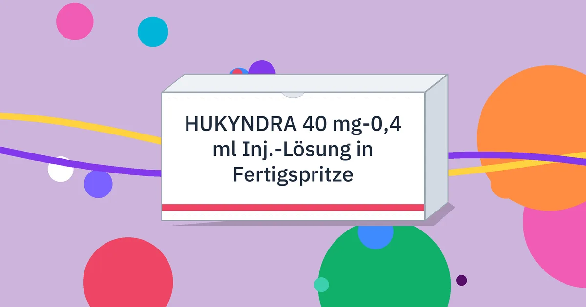 Symbolbild: Packung mit der Aufschrift HUKYNDRA 40 mg-0,4 ml Inj.-Lösung in Fertigspritze (PZN 17554642) – Verfügbarkeit und Bezug in Apotheken in Frankfurt am Main