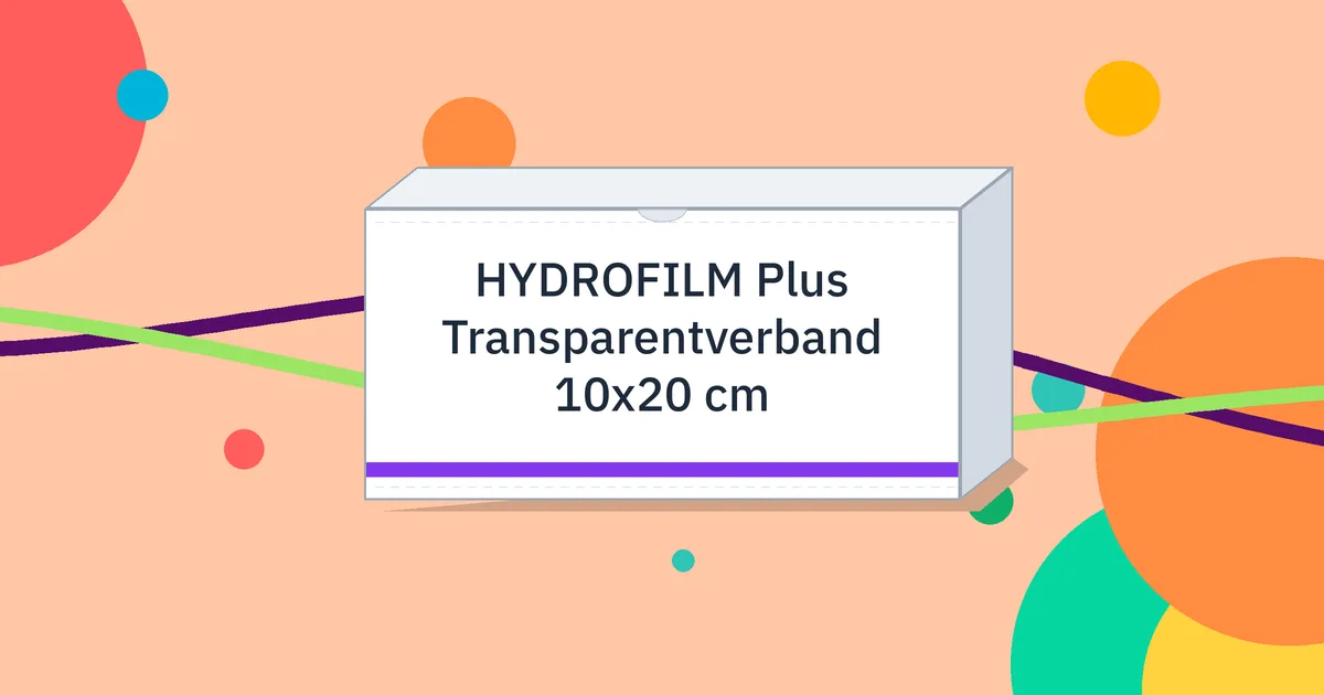 Symbolbild: Packung mit der Aufschrift HYDROFILM Plus Transparentverband 10x20 cm (PZN 10185549) – Verfügbarkeit und Bezug in Apotheken in Frankfurt am Main