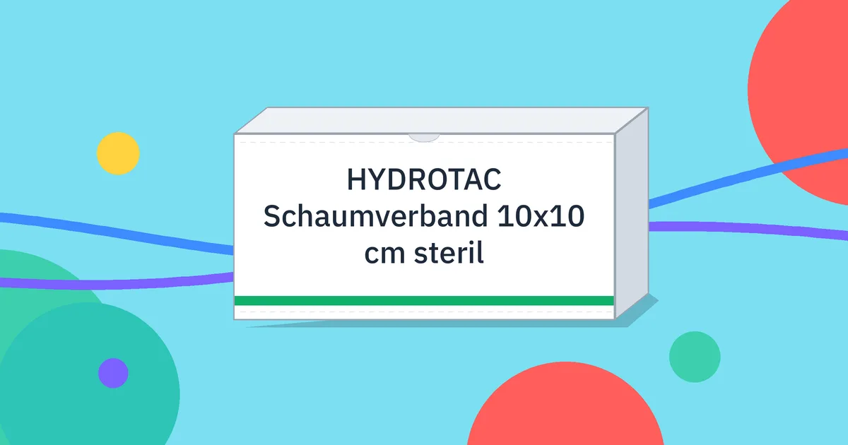 Symbolbild: Packung mit der Aufschrift HYDROTAC Schaumverband 10x10 cm steril (PZN 19701308) – Verfügbarkeit und Bezug in Apotheken in Frankfurt am Main