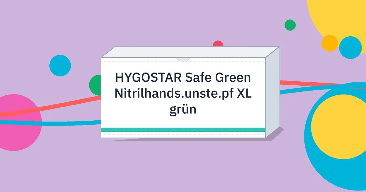 Symbolbild: Packung mit der Aufschrift HYGOSTAR Safe Green Nitrilhands.unste.pf XL grün (PZN 20775051) – Verfügbarkeit und Bezug in Apotheken in Frankfurt am Main