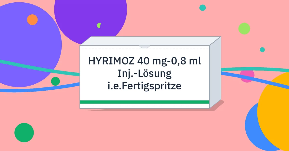 Symbolbild: Packung mit der Aufschrift HYRIMOZ 40 mg-0,8 ml Inj.-Lösung i.e.Fertigspritze (PZN 18084575) – Verfügbarkeit und Bezug in Apotheken in Frankfurt am Main
