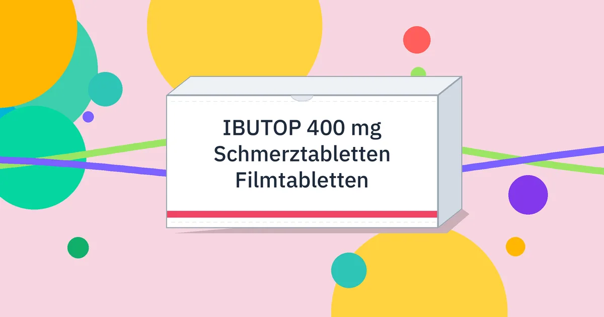 Symbolbild: Packung mit der Aufschrift IBUTOP 400 mg Schmerztabletten Filmtabletten (PZN 11886113) – Verfügbarkeit und Bezug in Apotheken in Frankfurt am Main