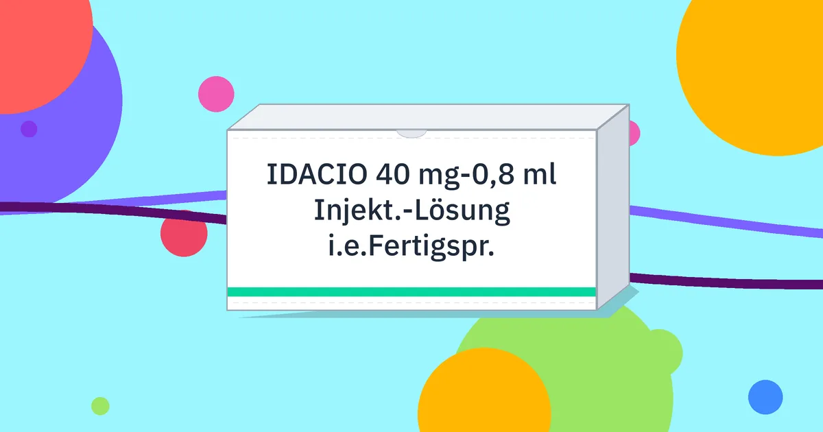 Symbolbild: Packung mit der Aufschrift IDACIO 40 mg-0,8 ml Injekt.-Lösung i.e.Fertigspr. (PZN 20595113) – Verfügbarkeit und Bezug in Apotheken in Frankfurt am Main