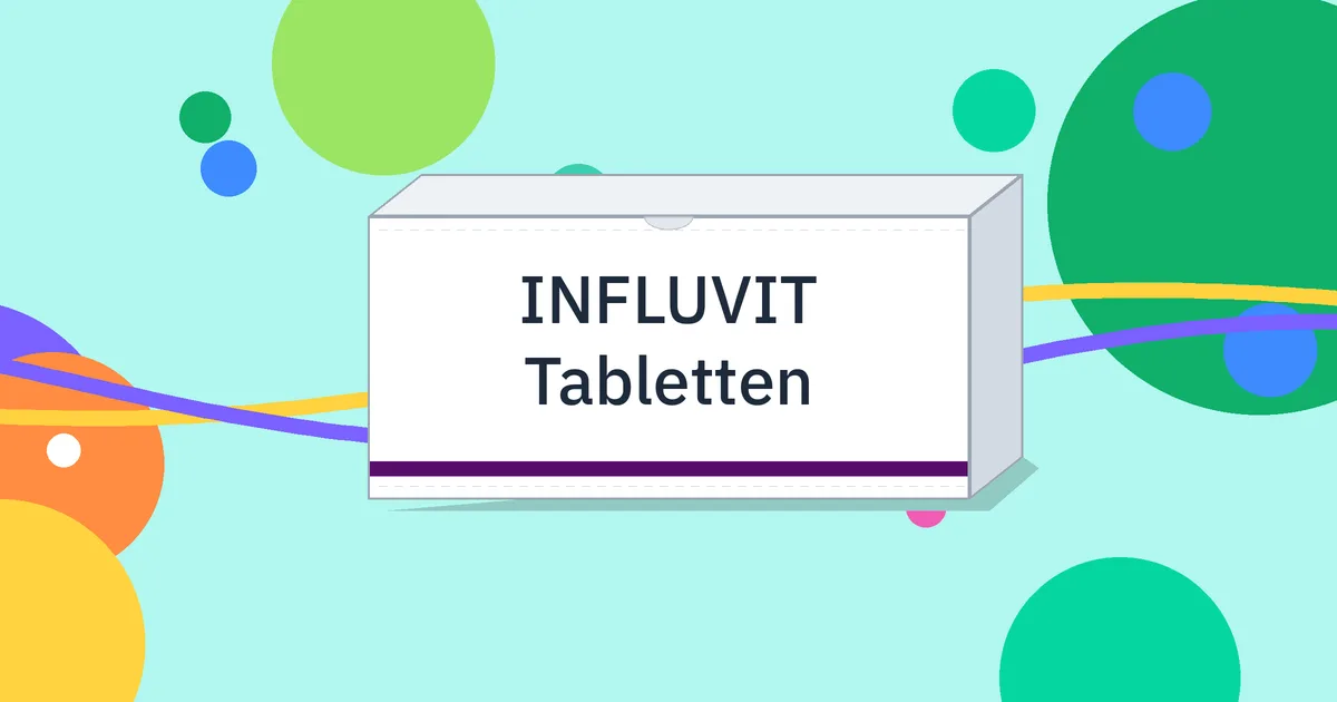 Symbolbild: Packung mit der Aufschrift INFLUVIT Tabletten (PZN 00521495) – Verfügbarkeit und Bezug in Apotheken in Frankfurt am Main