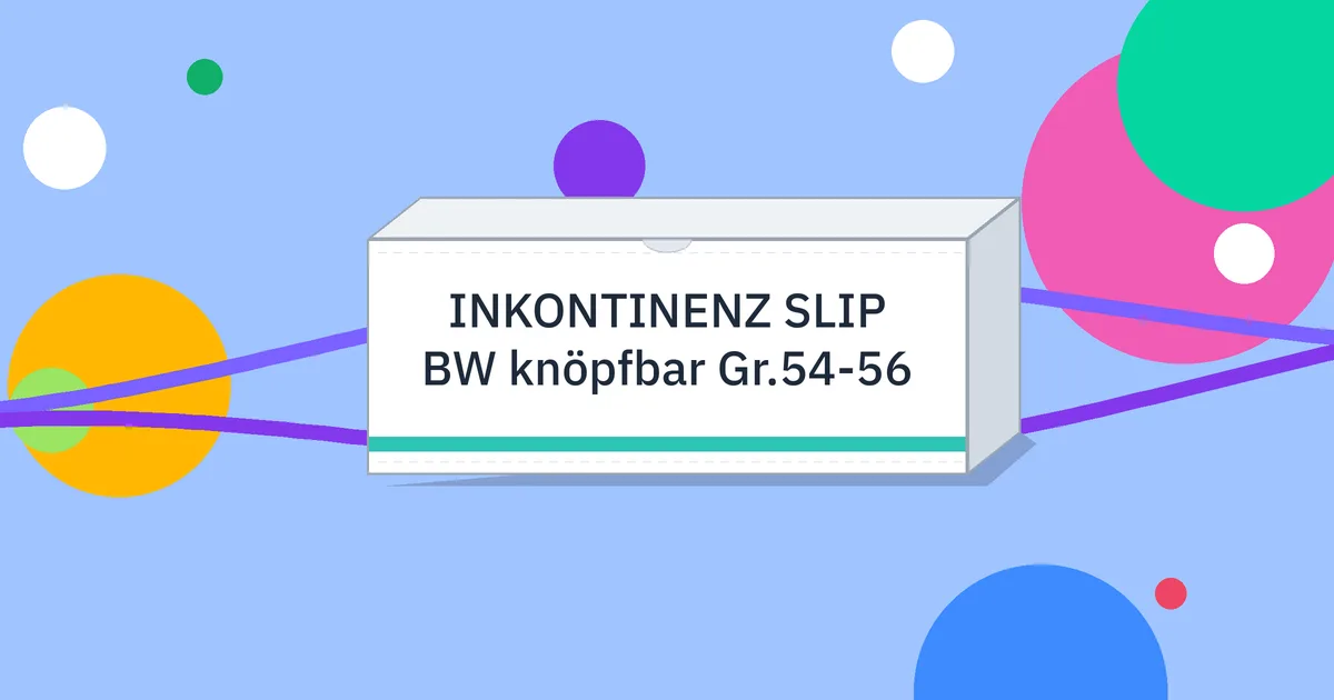 Symbolbild: Packung mit der Aufschrift INKONTINENZ SLIP BW knöpfbar Gr.54-56 (PZN 10217781) – Verfügbarkeit und Bezug in Apotheken in Frankfurt am Main