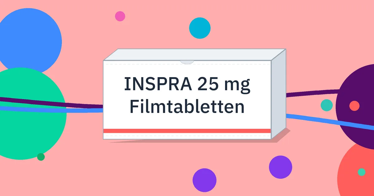 Symbolbild: Packung mit der Aufschrift INSPRA 25 mg Filmtabletten (PZN 02949234) – Verfügbarkeit und Bezug in Apotheken in Frankfurt am Main