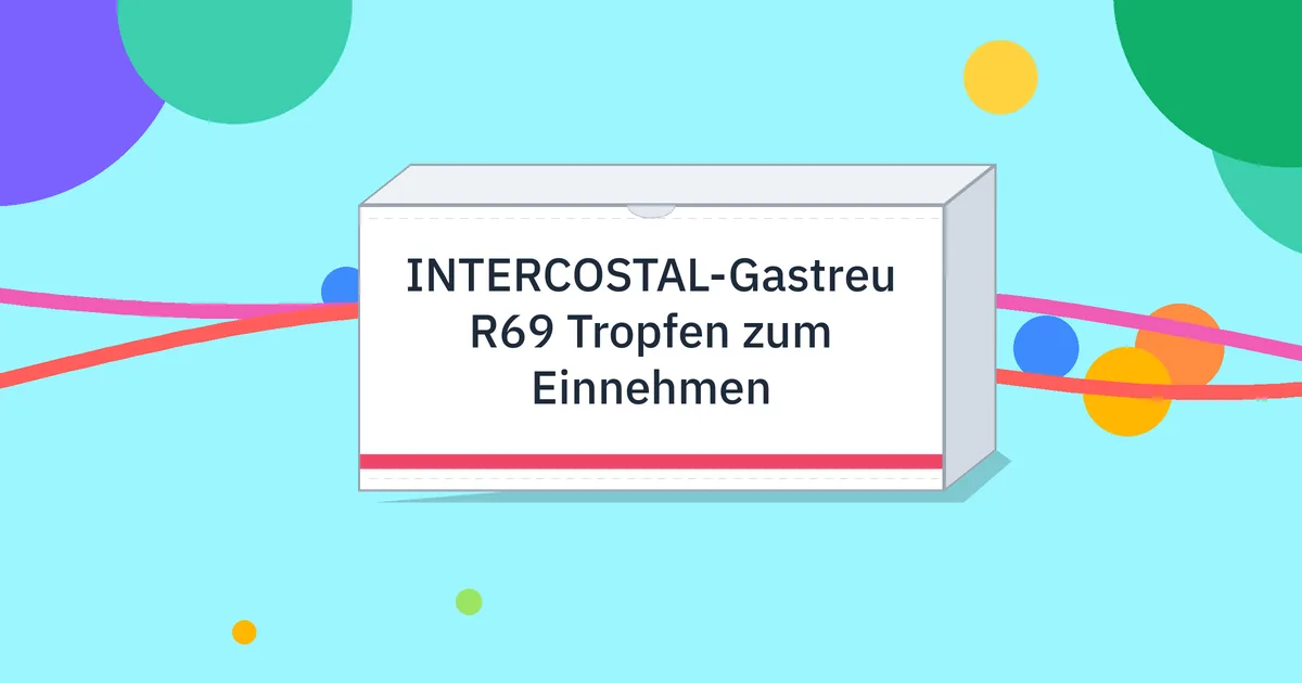 Symbolbild: Packung mit der Aufschrift INTERCOSTAL-Gastreu R69 Tropfen zum Einnehmen (PZN 01374211) – Verfügbarkeit und Bezug in Apotheken in Frankfurt am Main