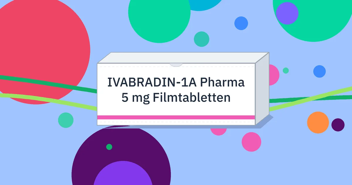 Symbolbild: Packung mit der Aufschrift IVABRADIN-1A Pharma 5 mg Filmtabletten (PZN 13830737) – Verfügbarkeit und Bezug in Apotheken in Frankfurt am Main