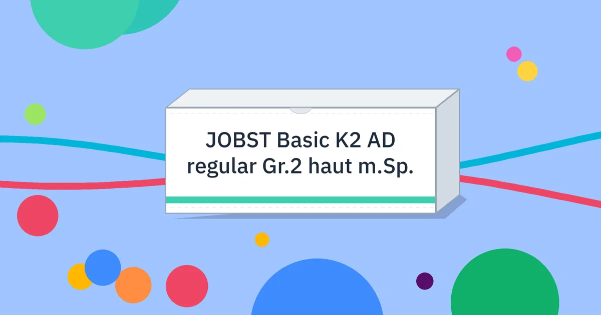Symbolbild: Packung mit der Aufschrift JOBST Basic K2 AD regular Gr.2 haut m.Sp. (PZN 13060067) – Verfügbarkeit und Bezug in Apotheken in Frankfurt am Main