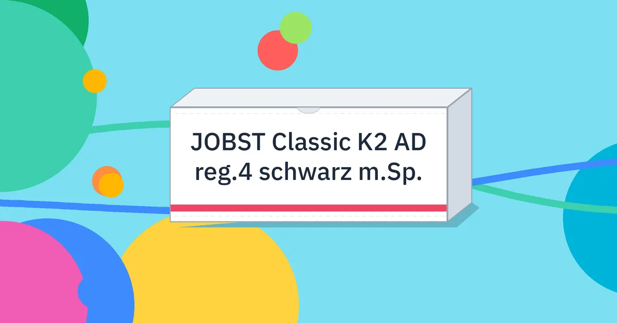 Symbolbild: Packung mit der Aufschrift JOBST Classic K2 AD reg.4 schwarz m.Sp. (PZN 10726152) – Verfügbarkeit und Bezug in Apotheken in Frankfurt am Main
