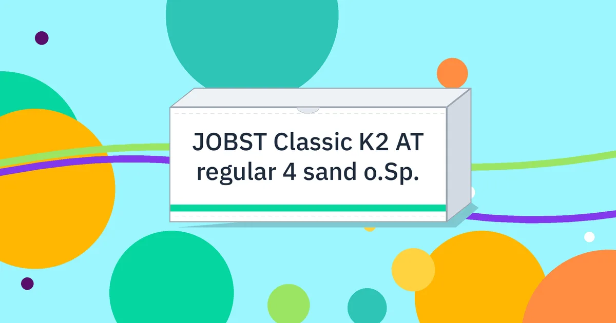 Symbolbild: Packung mit der Aufschrift JOBST Classic K2 AT regular 4 sand o.Sp. (PZN 10728889) – Verfügbarkeit und Bezug in Apotheken in Frankfurt am Main