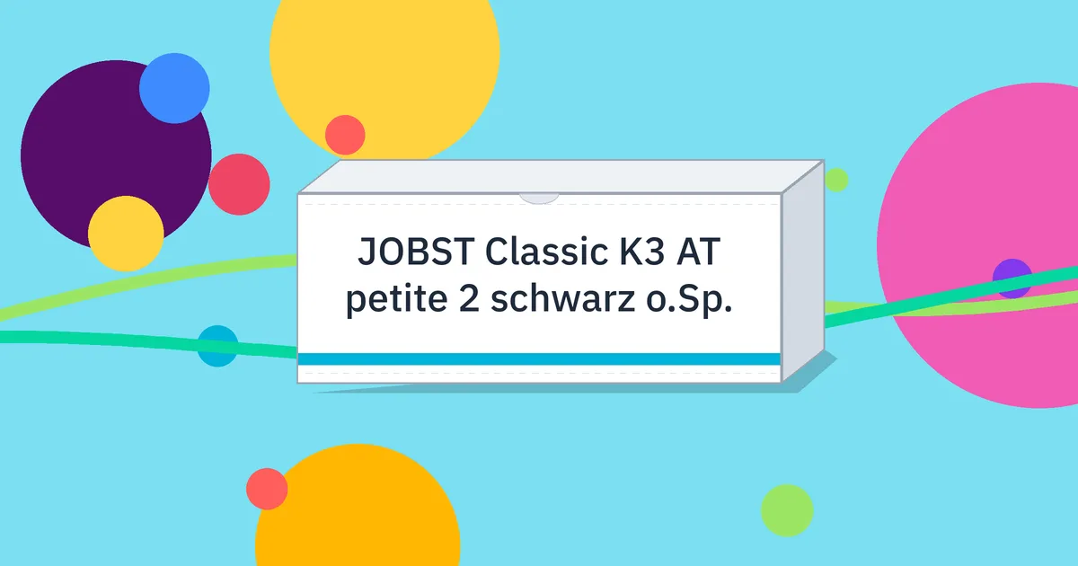 Symbolbild: Packung mit der Aufschrift JOBST Classic K3 AT petite 2 schwarz o.Sp. (PZN 13077441) – Verfügbarkeit und Bezug in Apotheken in Frankfurt am Main