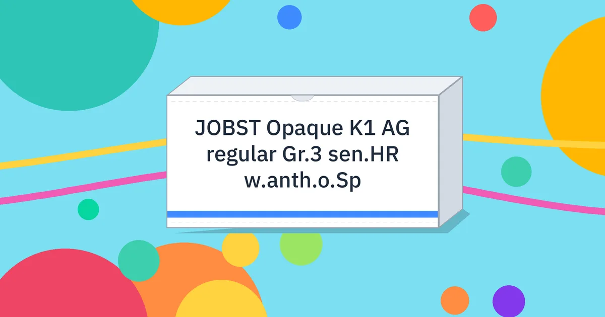 Symbolbild: Packung mit der Aufschrift JOBST Opaque K1 AG regular Gr.3 sen.HR w.anth.o.Sp (PZN 16264971) – Verfügbarkeit und Bezug in Apotheken in Frankfurt am Main