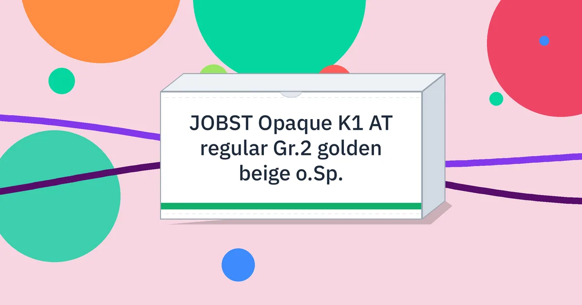 Symbolbild: Packung mit der Aufschrift JOBST Opaque K1 AT regular Gr.2 golden beige o.Sp. (PZN 16274521) – Verfügbarkeit und Bezug in Apotheken in Frankfurt am Main