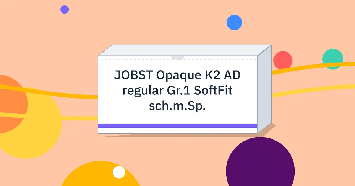 Symbolbild: Packung mit der Aufschrift JOBST Opaque K2 AD regular Gr.1 SoftFit sch.m.Sp. (PZN 11250148) – Verfügbarkeit und Bezug in Apotheken in Frankfurt am Main