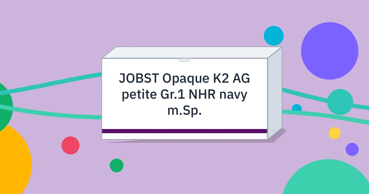 Symbolbild: Packung mit der Aufschrift JOBST Opaque K2 AG petite Gr.1 NHR navy m.Sp. (PZN 13112261) – Verfügbarkeit und Bezug in Apotheken in Frankfurt am Main