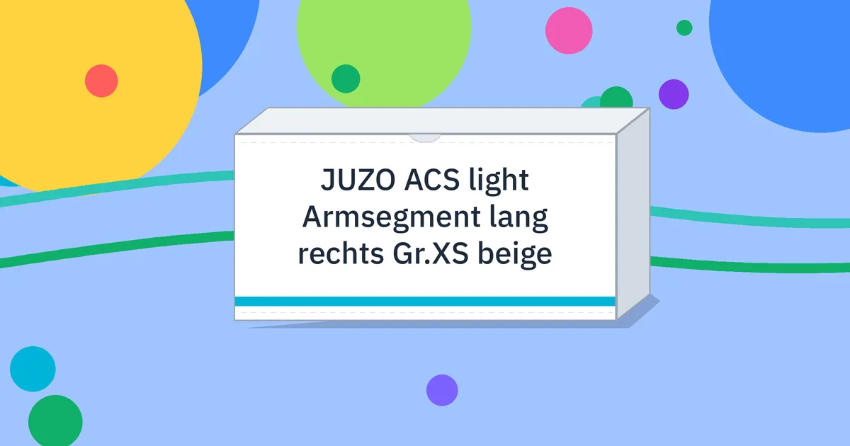 Symbolbild: Packung mit der Aufschrift JUZO ACS light Armsegment lang rechts Gr.XS beige (PZN 13885655) – Verfügbarkeit und Bezug in Apotheken in Frankfurt am Main