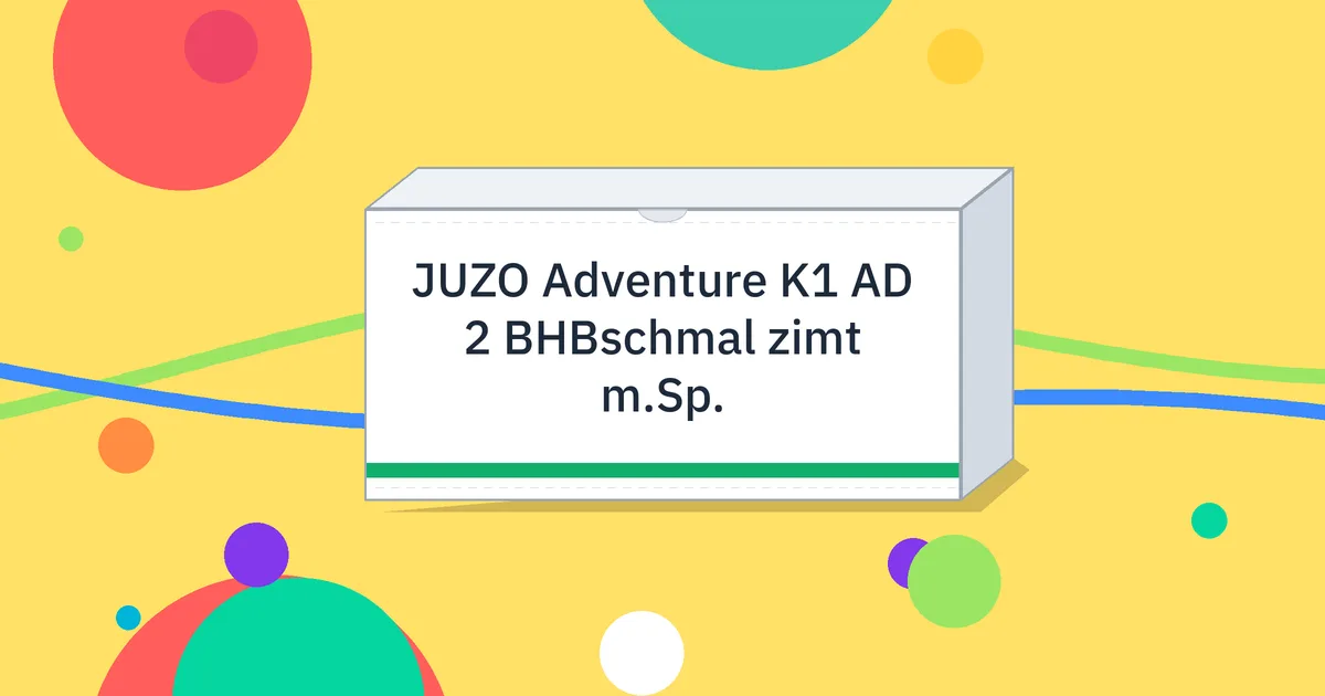 Symbolbild: Packung mit der Aufschrift JUZO Adventure K1 AD 2 BHBschmal zimt m.Sp. (PZN 16491796) – Verfügbarkeit und Bezug in Apotheken in Frankfurt am Main