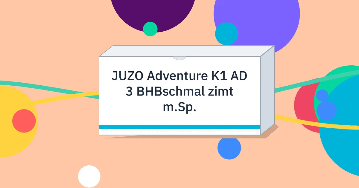 Symbolbild: Packung mit der Aufschrift JUZO Adventure K1 AD 3 BHBschmal zimt m.Sp. (PZN 16491804) – Verfügbarkeit und Bezug in Apotheken in Frankfurt am Main