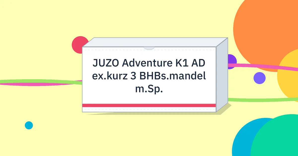Symbolbild: Packung mit der Aufschrift JUZO Adventure K1 AD ex.kurz 3 BHBs.mandel m.Sp. (PZN 15496679) – Verfügbarkeit und Bezug in Apotheken in Frankfurt am Main