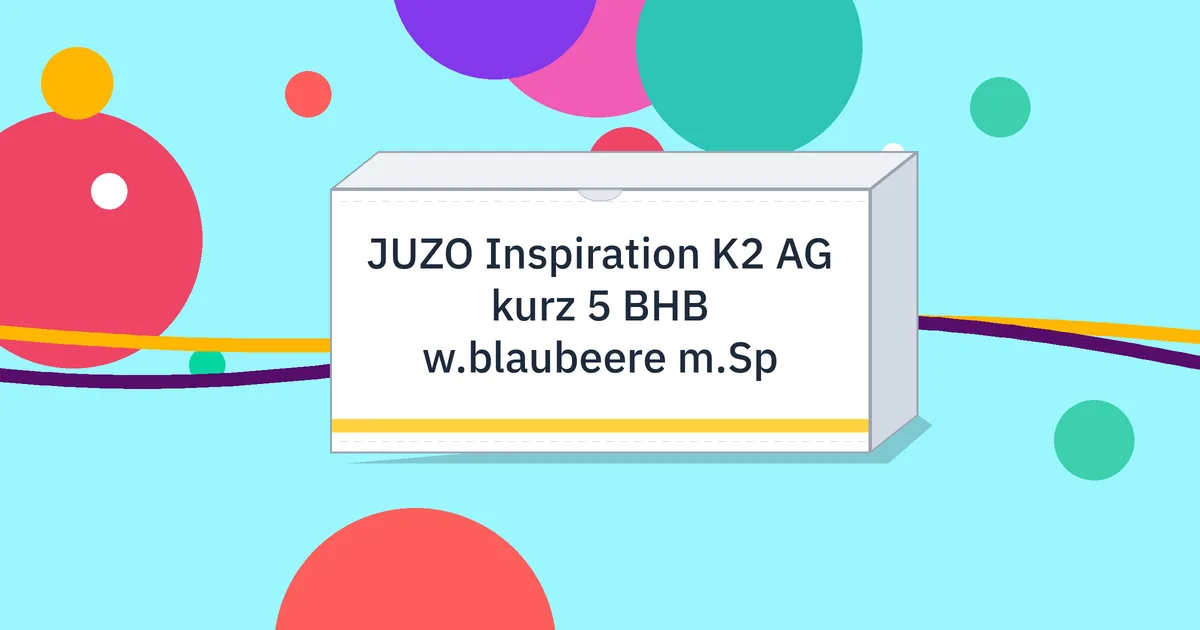 Symbolbild: Packung mit der Aufschrift JUZO Inspiration K2 AG kurz 5 BHB w.blaubeere m.Sp (PZN 14850096) – Verfügbarkeit und Bezug in Apotheken in Frankfurt am Main