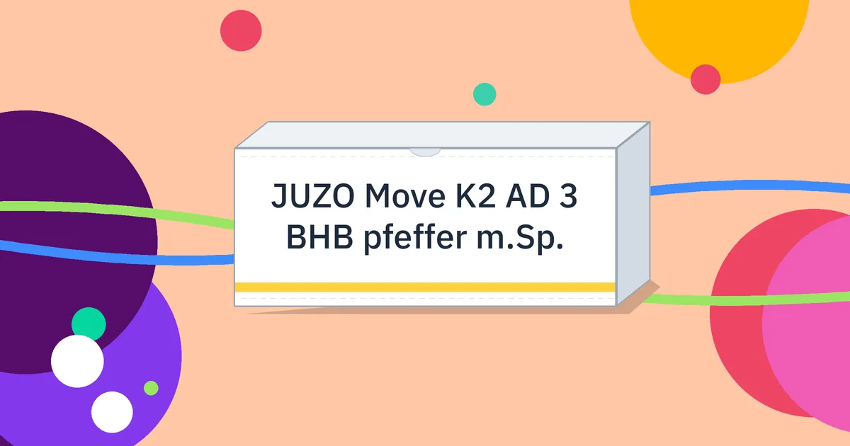 Symbolbild: Packung mit der Aufschrift JUZO Move K2 AD 3 BHB pfeffer m.Sp. (PZN 16340293) – Verfügbarkeit und Bezug in Apotheken in Frankfurt am Main