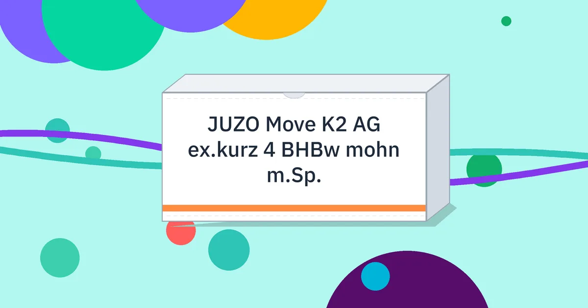 Symbolbild: Packung mit der Aufschrift JUZO Move K2 AG ex.kurz 4 BHBw mohn m.Sp. (PZN 18563956) – Verfügbarkeit und Bezug in Apotheken in Frankfurt am Main