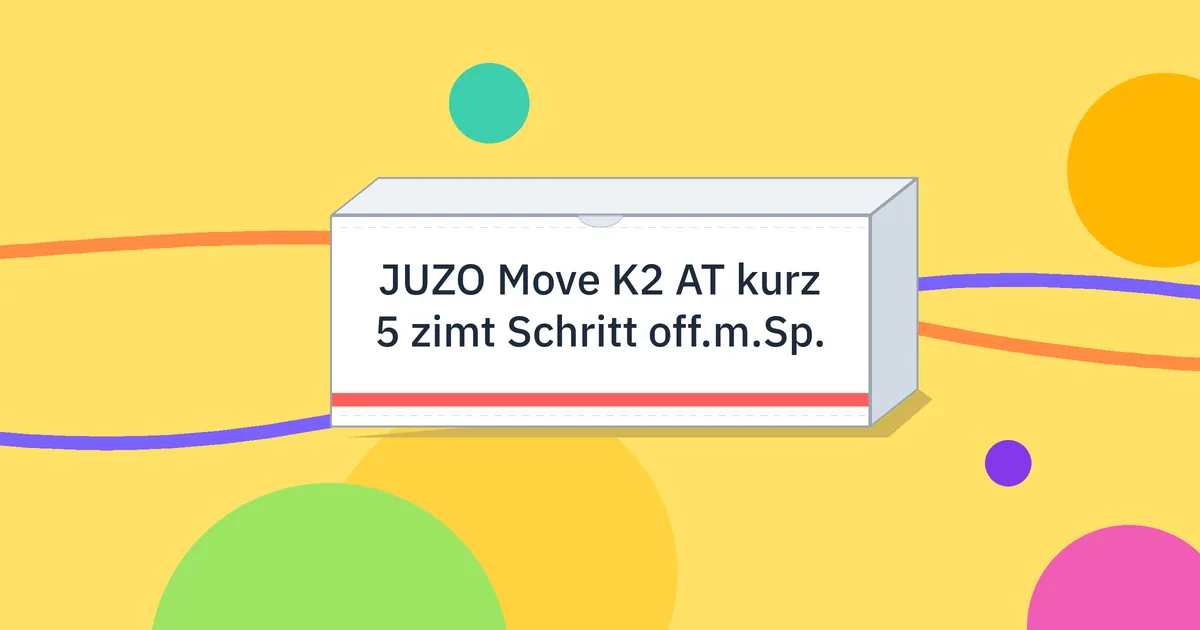 Symbolbild: Packung mit der Aufschrift JUZO Move K2 AT kurz 5 zimt Schritt off.m.Sp. (PZN 20674290) – Verfügbarkeit und Bezug in Apotheken in Frankfurt am Main