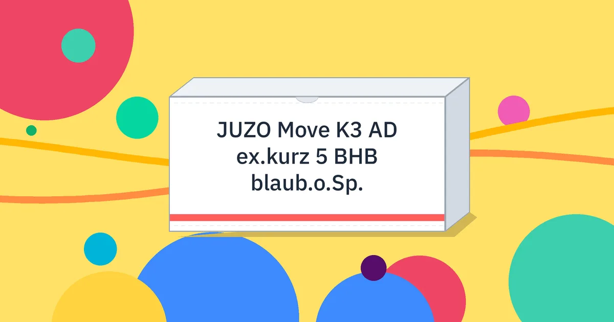 Symbolbild: Packung mit der Aufschrift JUZO Move K3 AD ex.kurz 5 BHB blaub.o.Sp. (PZN 18574279) – Verfügbarkeit und Bezug in Apotheken in Frankfurt am Main