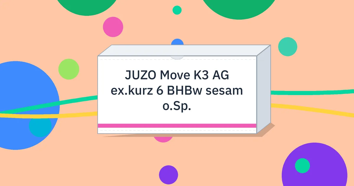 Symbolbild: Packung mit der Aufschrift JUZO Move K3 AG ex.kurz 6 BHBw sesam o.Sp. (PZN 18585886) – Verfügbarkeit und Bezug in Apotheken in Frankfurt am Main