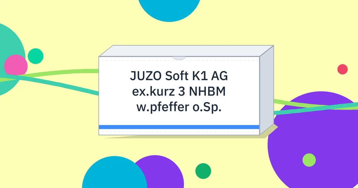 Symbolbild: Packung mit der Aufschrift JUZO Soft K1 AG ex.kurz 3 NHBM w.pfeffer o.Sp. (PZN 15000684) – Verfügbarkeit und Bezug in Apotheken in Frankfurt am Main
