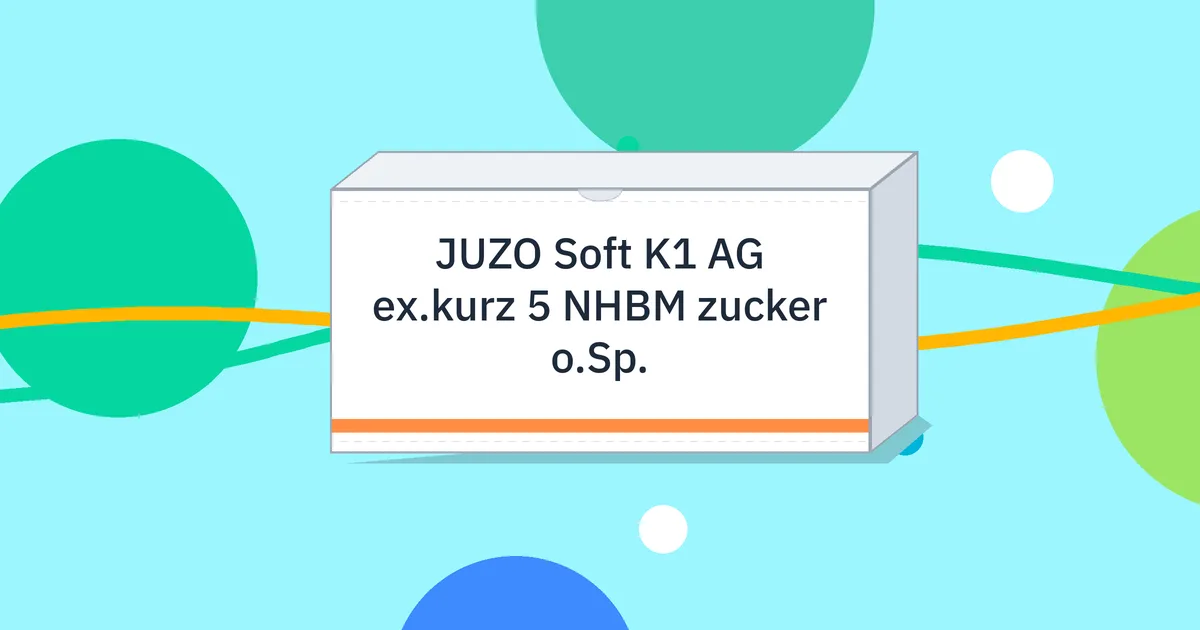 Symbolbild: Packung mit der Aufschrift JUZO Soft K1 AG ex.kurz 5 NHBM zucker o.Sp. (PZN 15001011) – Verfügbarkeit und Bezug in Apotheken in Frankfurt am Main