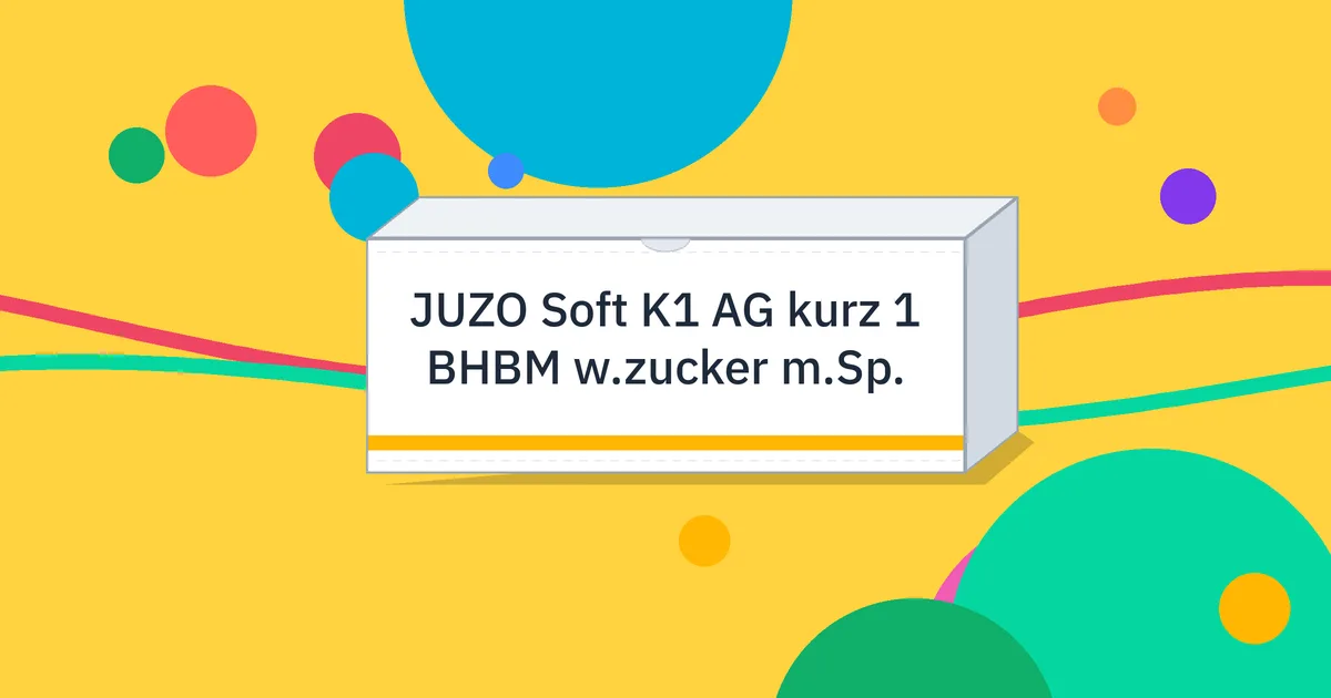 Symbolbild: Packung mit der Aufschrift JUZO Soft K1 AG kurz 1 BHBM w.zucker m.Sp. (PZN 14863242) – Verfügbarkeit und Bezug in Apotheken in Frankfurt am Main