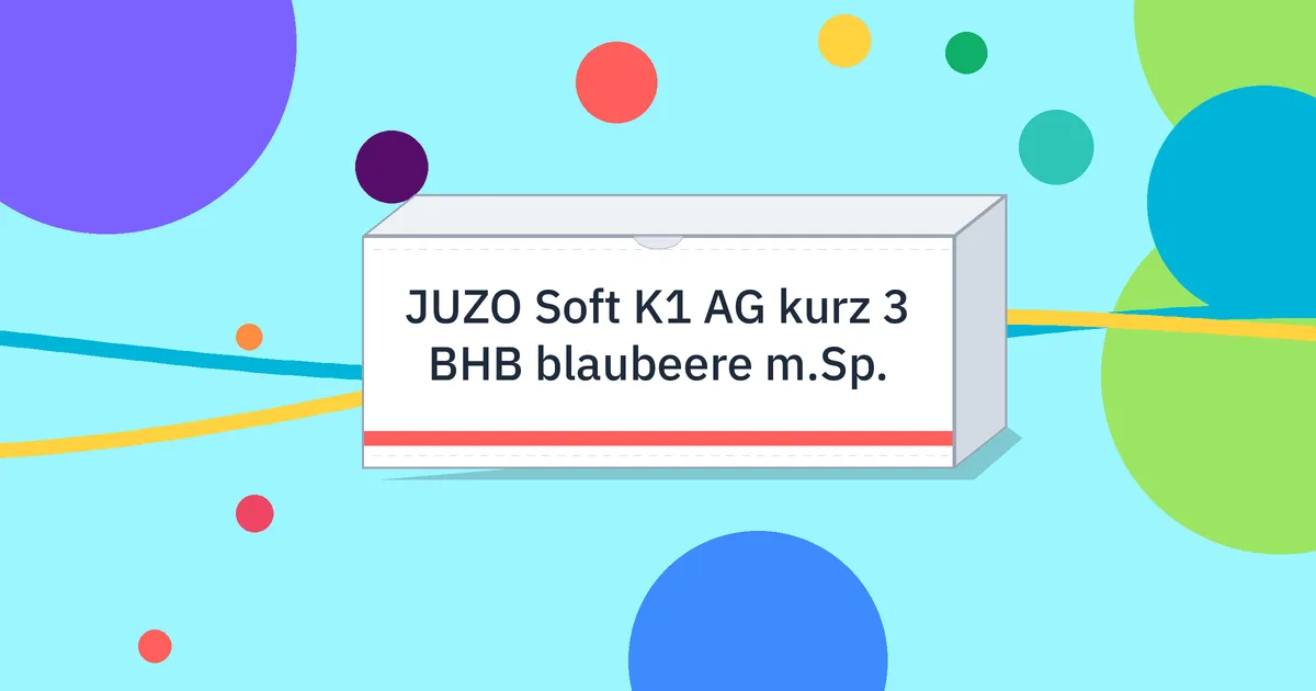 Symbolbild: Packung mit der Aufschrift JUZO Soft K1 AG kurz 3 BHB blaubeere m.Sp. (PZN 14822295) – Verfügbarkeit und Bezug in Apotheken in Frankfurt am Main
