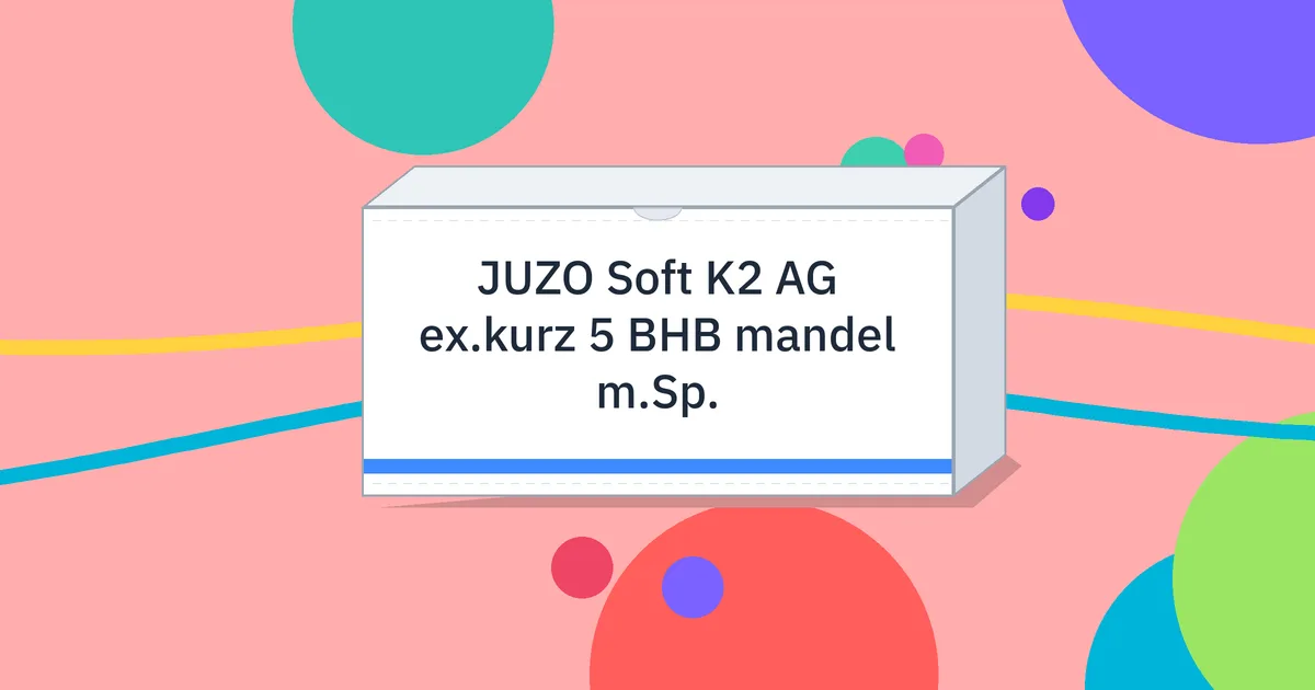 Symbolbild: Packung mit der Aufschrift JUZO Soft K2 AG ex.kurz 5 BHB mandel m.Sp. (PZN 14827708) – Verfügbarkeit und Bezug in Apotheken in Frankfurt am Main