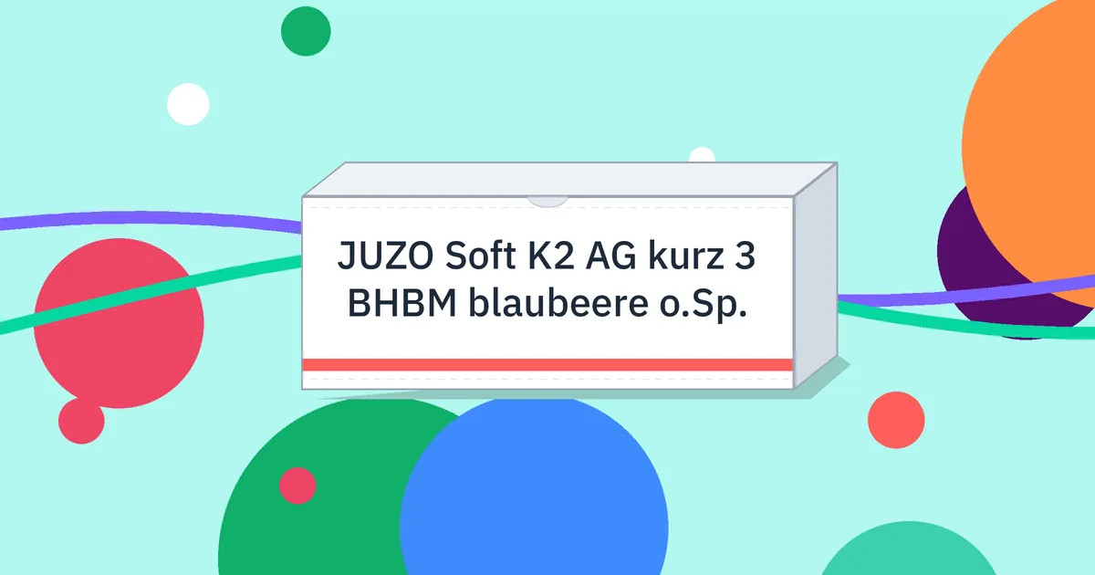 Symbolbild: Packung mit der Aufschrift JUZO Soft K2 AG kurz 3 BHBM blaubeere o.Sp. (PZN 14861674) – Verfügbarkeit und Bezug in Apotheken in Frankfurt am Main