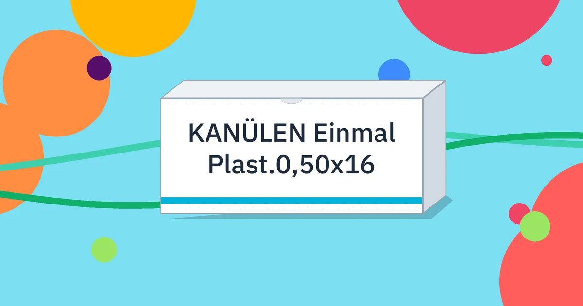 Symbolbild: Packung mit der Aufschrift KANÜLEN Einmal Plast.0,50x16 (PZN 01965260) – Verfügbarkeit und Bezug in Apotheken in Frankfurt am Main