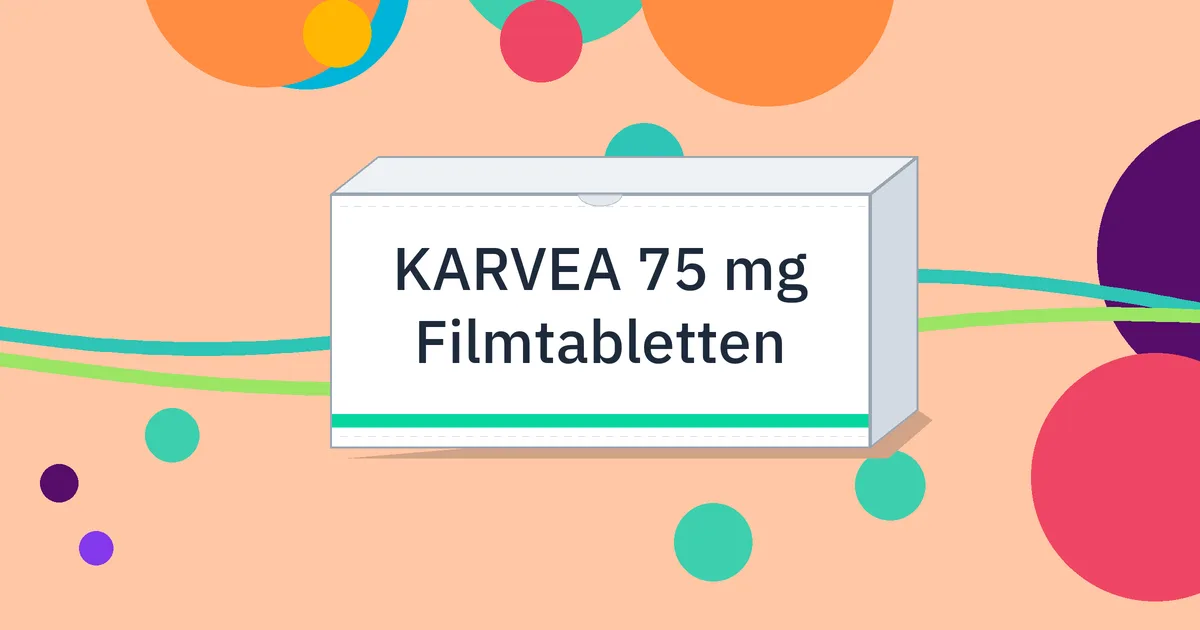 Symbolbild: Packung mit der Aufschrift KARVEA 75 mg Filmtabletten (PZN 08588398) – Verfügbarkeit und Bezug in Apotheken in Frankfurt am Main