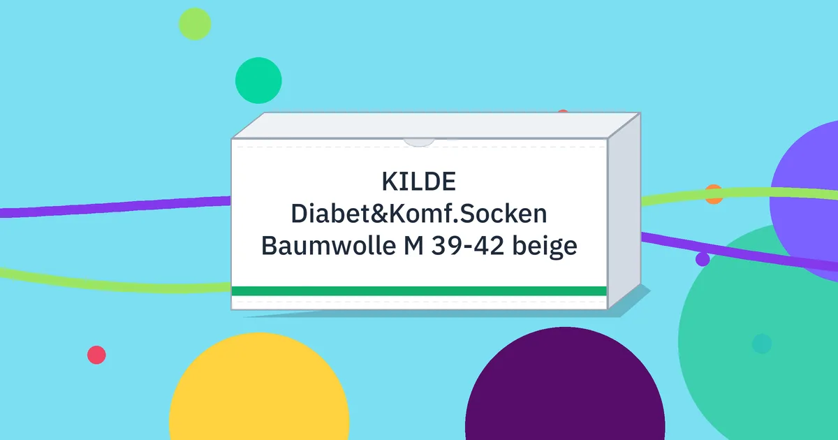 Symbolbild: Packung mit der Aufschrift KILDE Diabet&Komf.Socken Baumwolle M 39-42 beige (PZN 20798158) – Verfügbarkeit und Bezug in Apotheken in Frankfurt am Main