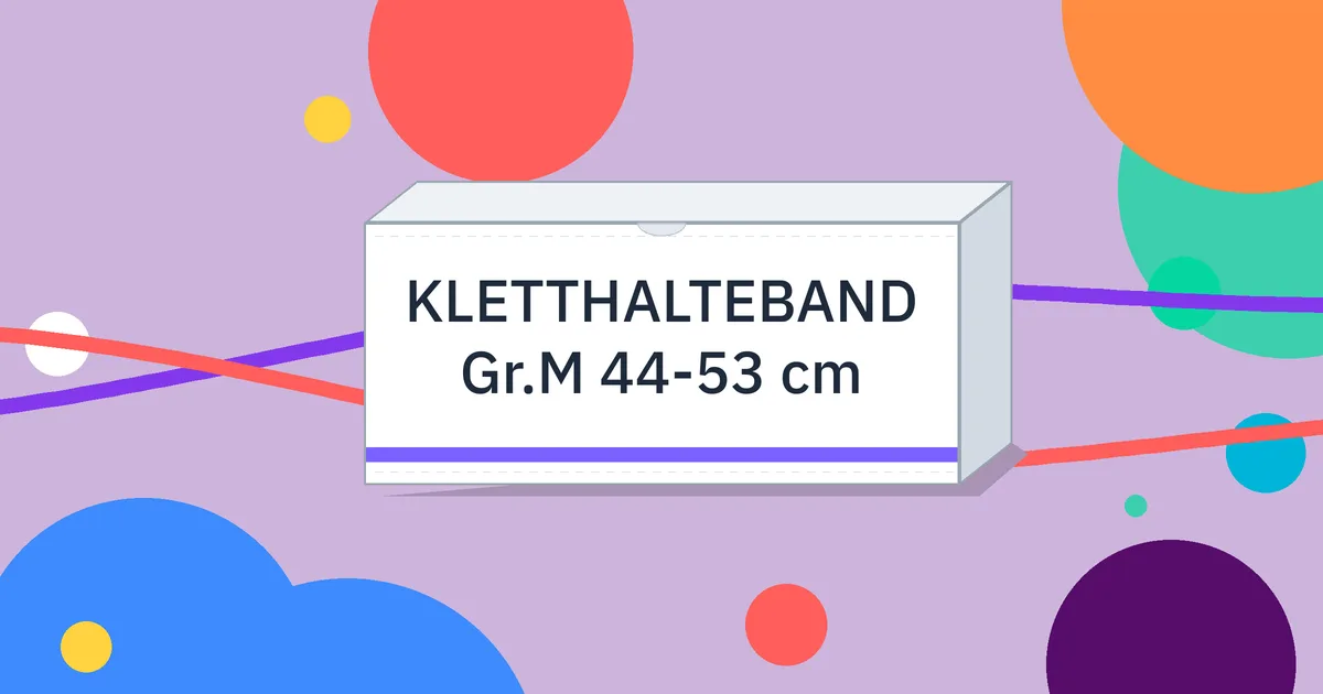 Symbolbild: Packung mit der Aufschrift KLETTHALTEBAND Gr.M 44-53 cm (PZN 13365915) – Verfügbarkeit und Bezug in Apotheken in Frankfurt am Main