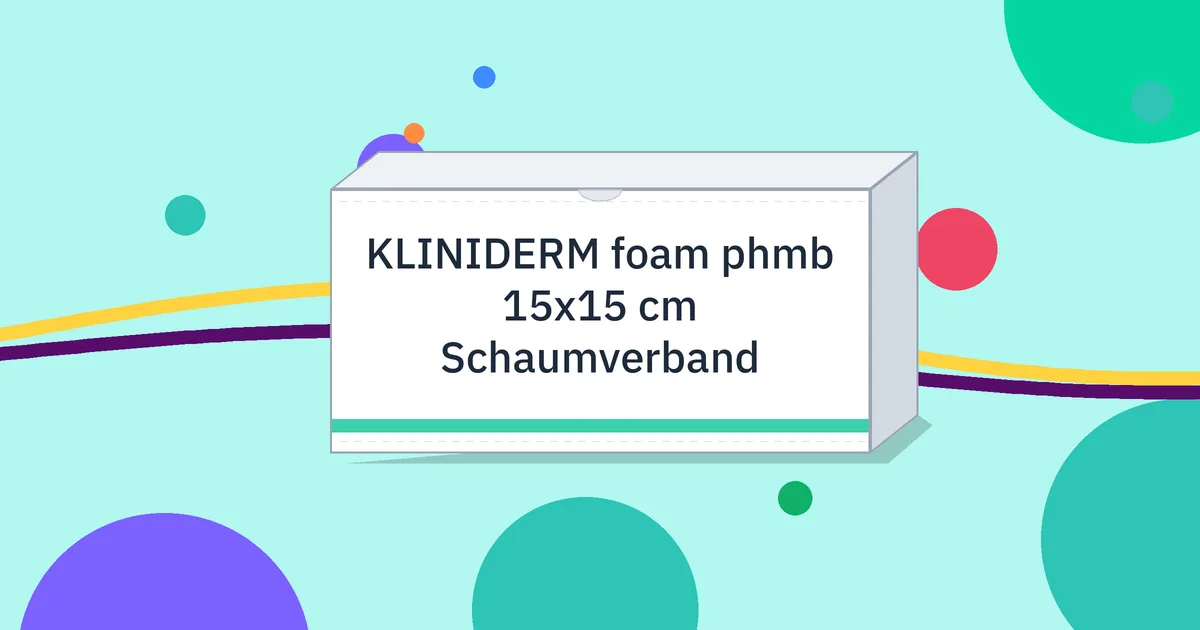 Symbolbild: Packung mit der Aufschrift KLINIDERM foam phmb 15x15 cm Schaumverband (PZN 15783545) – Verfügbarkeit und Bezug in Apotheken in Frankfurt am Main