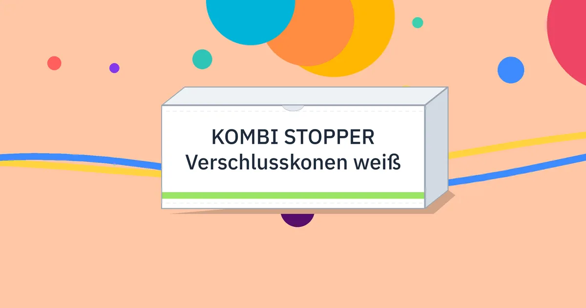 Symbolbild: Packung mit der Aufschrift KOMBI STOPPER Verschlusskonen weiß (PZN 09461636) – Verfügbarkeit und Bezug in Apotheken in Frankfurt am Main