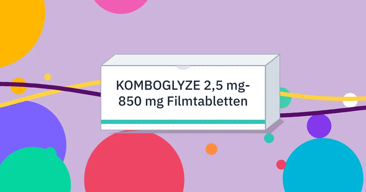 Symbolbild: Packung mit der Aufschrift KOMBOGLYZE 2,5 mg-850 mg Filmtabletten (PZN 09278978) – Verfügbarkeit und Bezug in Apotheken in Frankfurt am Main