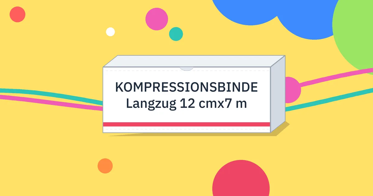 Symbolbild: Packung mit der Aufschrift KOMPRESSIONSBINDE Langzug 12 cmx7 m (PZN 07551016) – Verfügbarkeit und Bezug in Apotheken in Frankfurt am Main