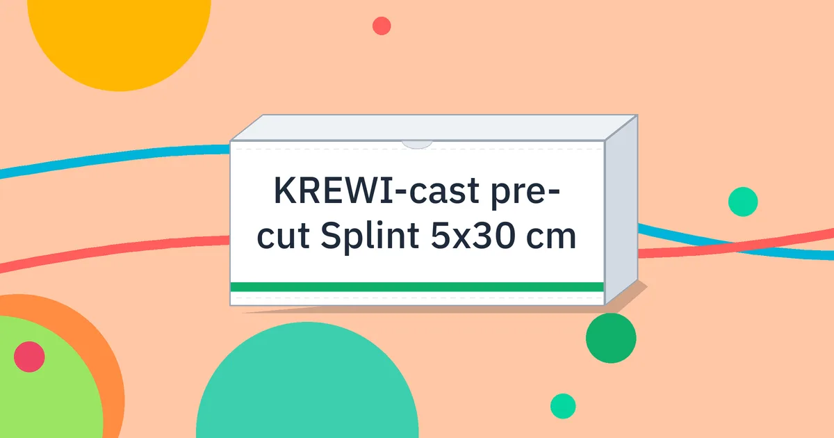 Symbolbild: Packung mit der Aufschrift KREWI-cast pre-cut Splint 5x30 cm (PZN 19792558) – Verfügbarkeit und Bezug in Apotheken in Frankfurt am Main