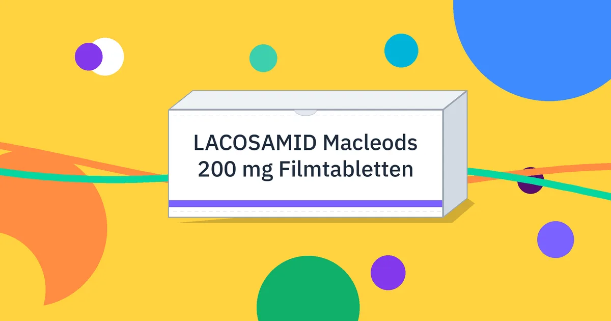 Symbolbild: Packung mit der Aufschrift LACOSAMID Macleods 200 mg Filmtabletten (PZN 18439245) – Verfügbarkeit und Bezug in Apotheken in Frankfurt am Main