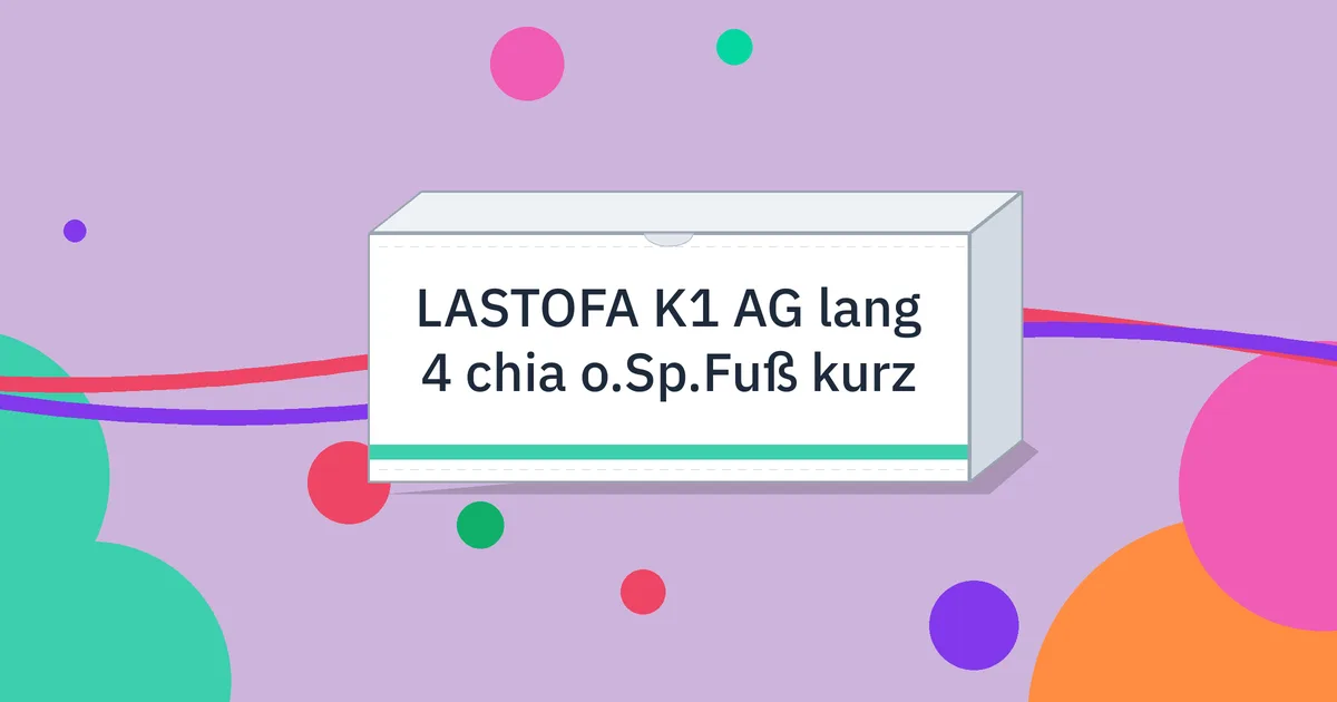 Symbolbild: Packung mit der Aufschrift LASTOFA K1 AG lang 4 chia o.Sp.Fuß kurz (PZN 13791724) – Verfügbarkeit und Bezug in Apotheken in Frankfurt am Main