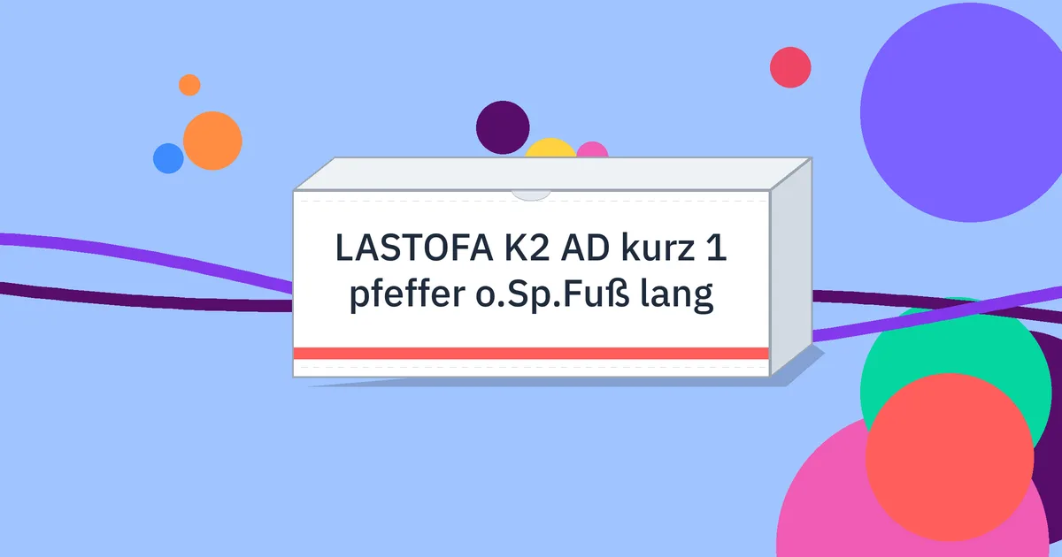 Symbolbild: Packung mit der Aufschrift LASTOFA K2 AD kurz 1 pfeffer o.Sp.Fuß lang (PZN 14147072) – Verfügbarkeit und Bezug in Apotheken in Frankfurt am Main